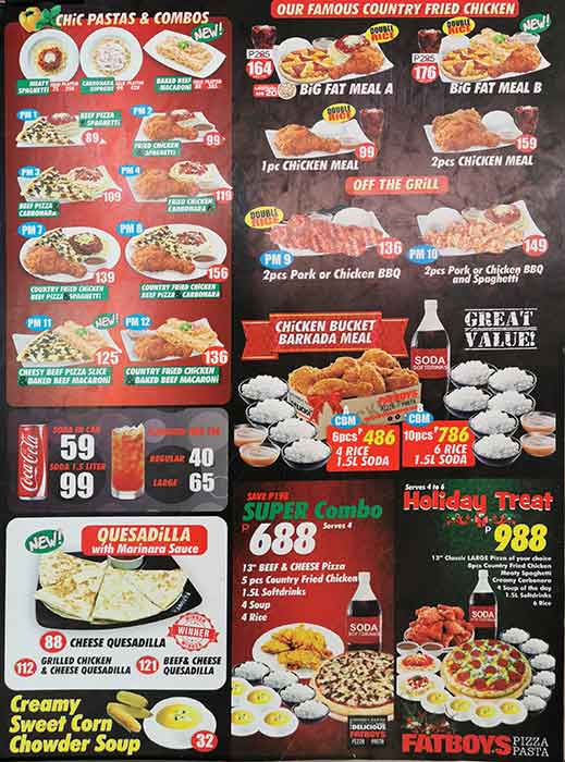 Menu at Fatboy's Pizza Pasta pizzeria, Parañaque, SM Bicutan