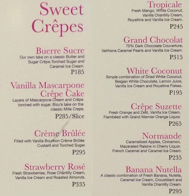Menu at Bizu desserts, Mandaluyong, ABD Avenue