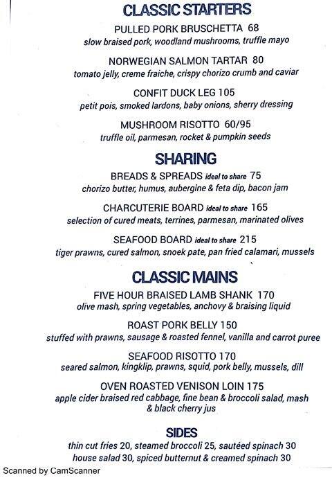 Menu at Poplars Restaurant, Cape Town