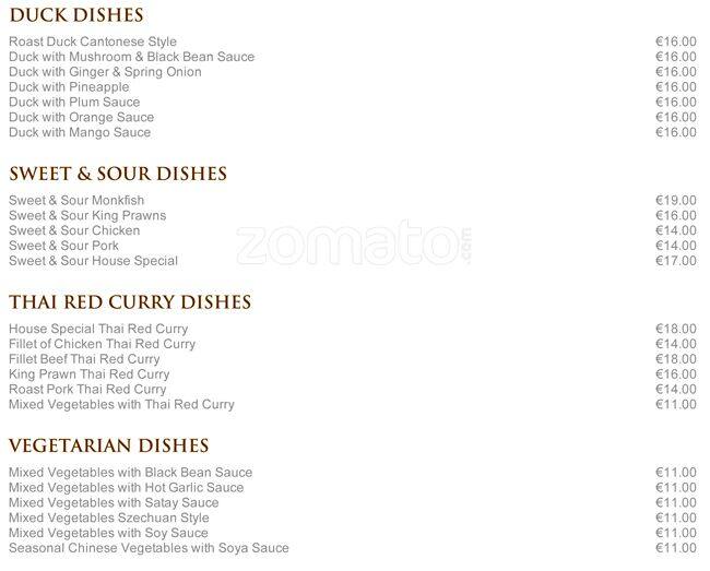 Menu at Wild Swan restaurant, Malahide