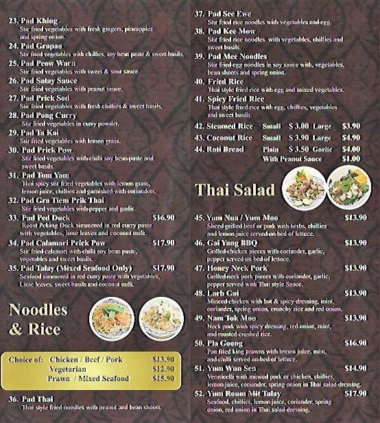 Menu at Golden Thai restaurant, Cheltenham