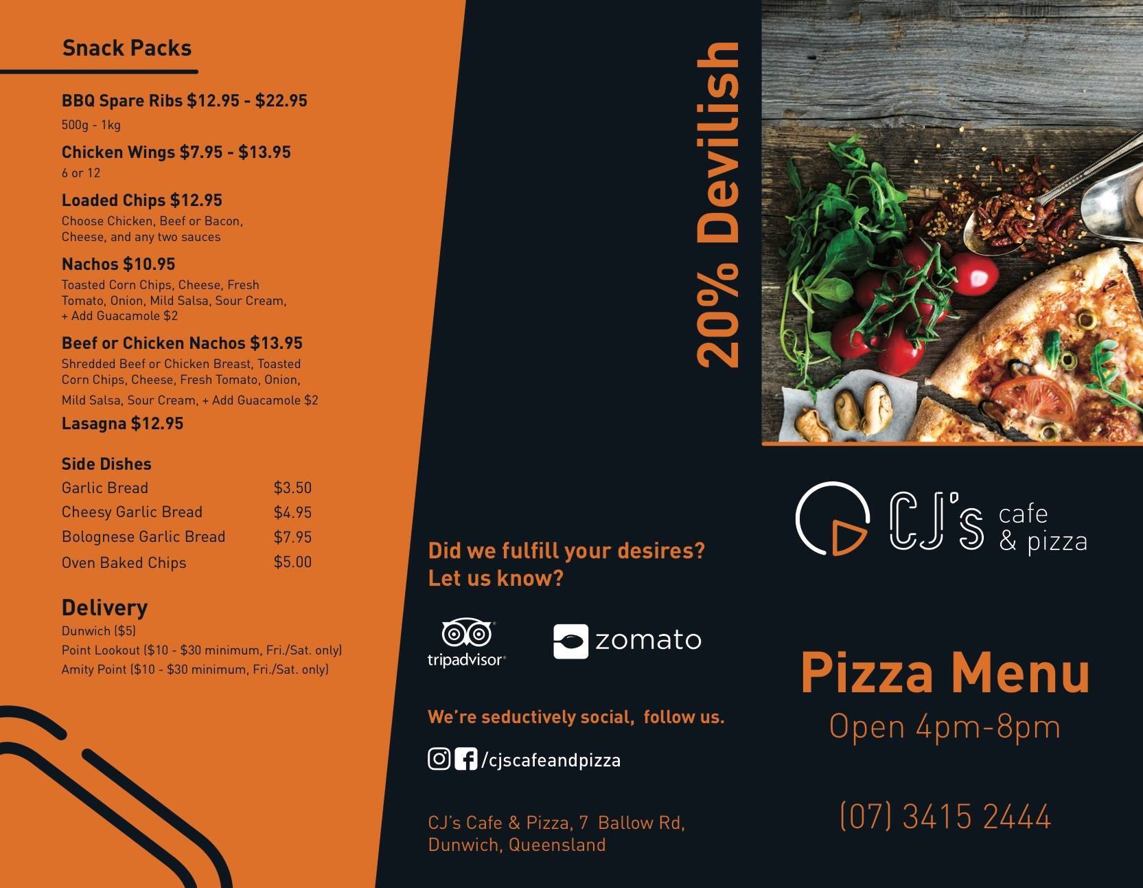 Menu at CJs Cafe and Pizza, Dunwich