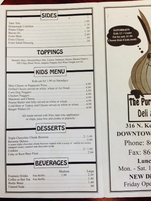 Menu at The Purple Onion Deli & Grill restaurant, Lakeland