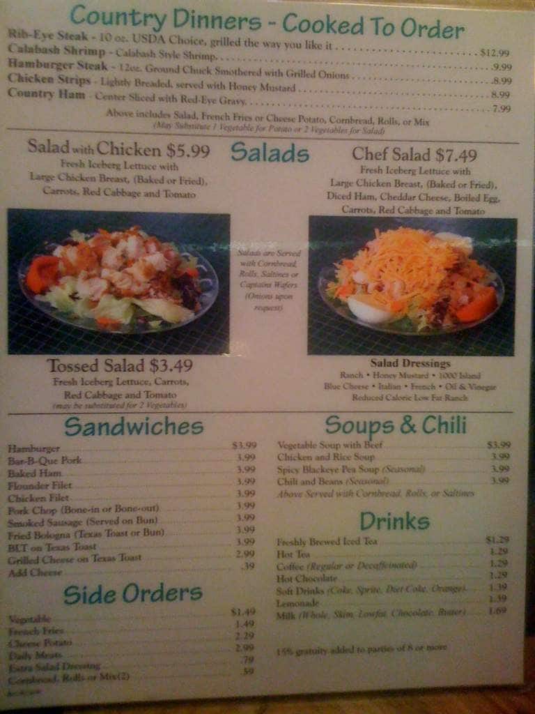 Menu at Lizard's Thicket restaurant, Columbia, Broad River Rd