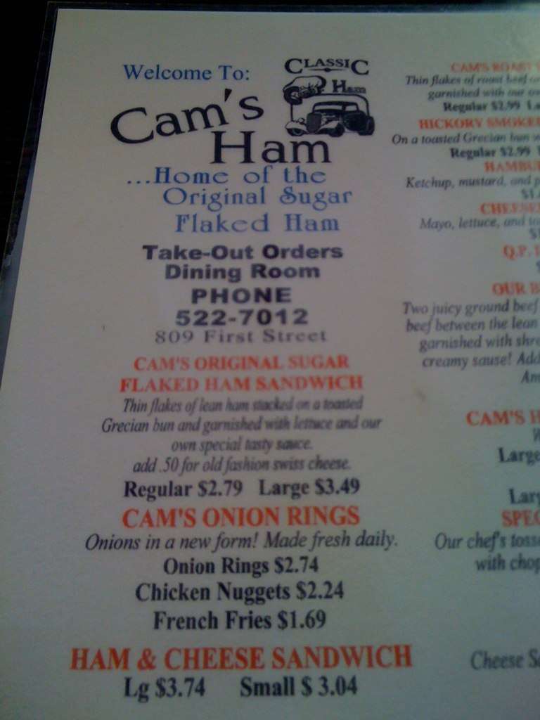 Cam's Ham Menu, Menu for Cam's Ham, Huntington, Huntington - Urbanspoon ...