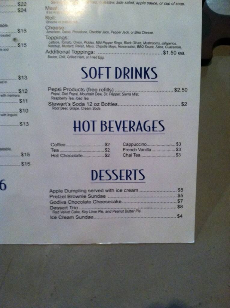 Menu at Station 101 pub & bar, DuBois, Bee Line Hwy