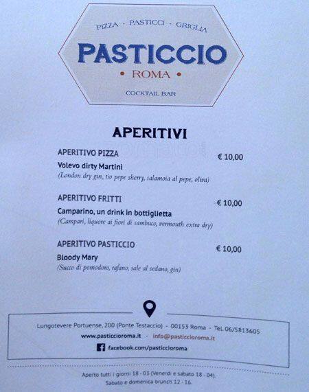 Speisekarte von Pasticcio pub & Bar, ROM