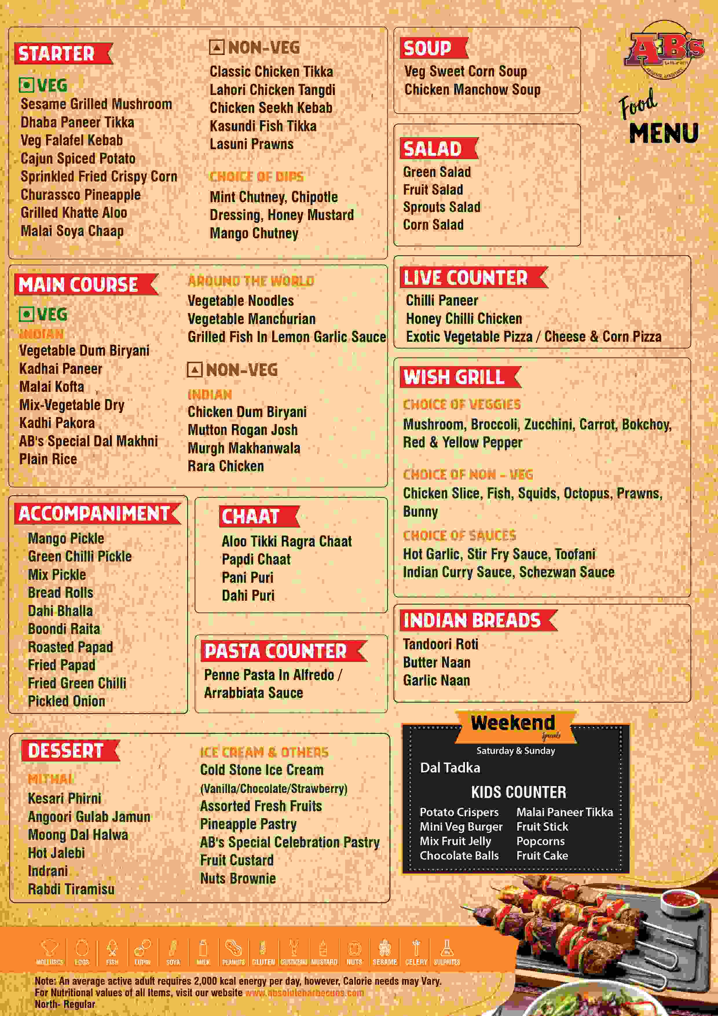 Menu of AB's - Absolute Barbecues, Sector 62, Noida