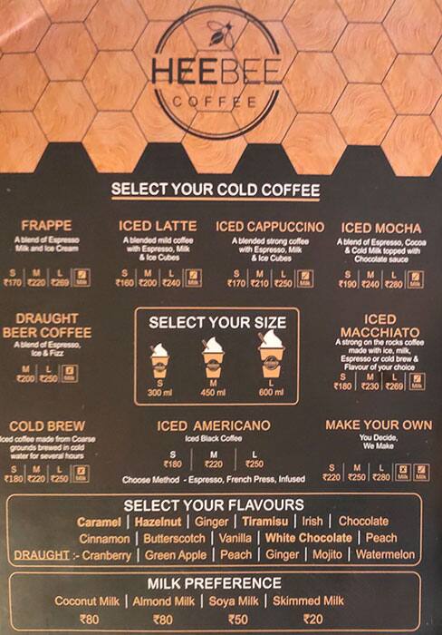 Menu of HeeBee Coffee, Civil Lines, Ludhiana