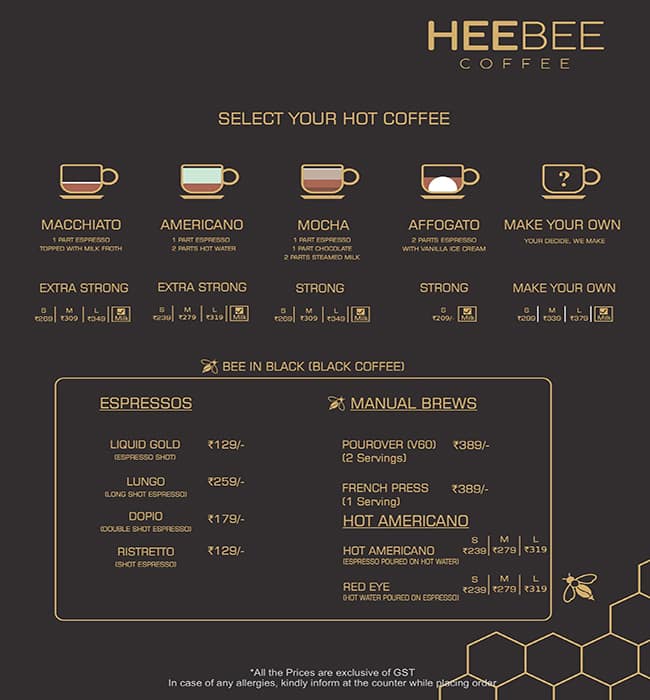 Menu of HeeBee Coffee, Civil Lines, Ludhiana