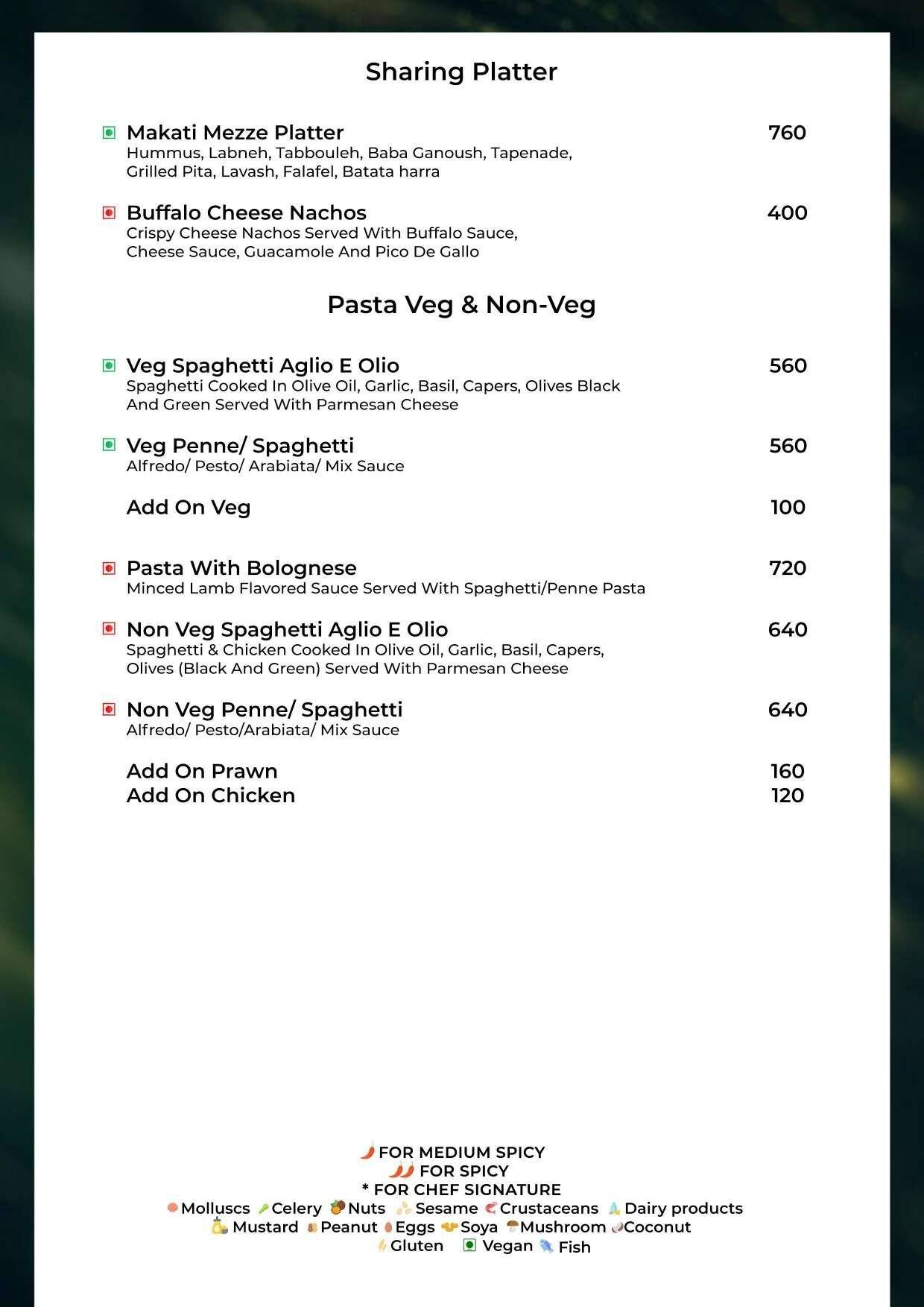 Menu at Makati Kolkata, Kolkata