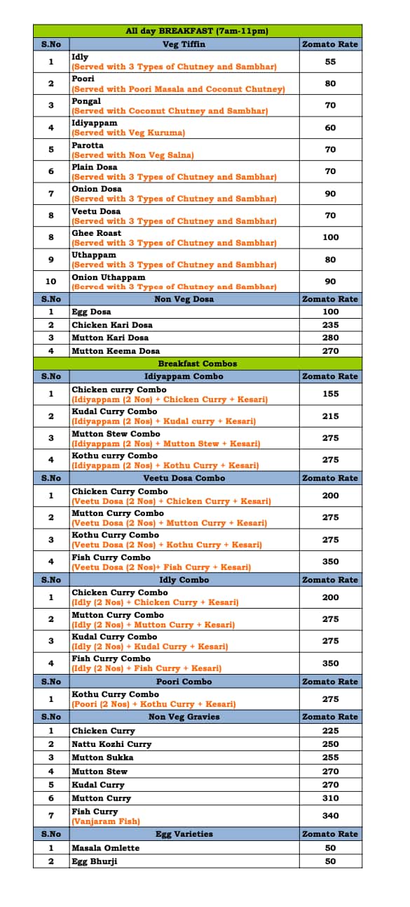 Menu of Cine Suvai Restaurant, Periyar, Madurai
