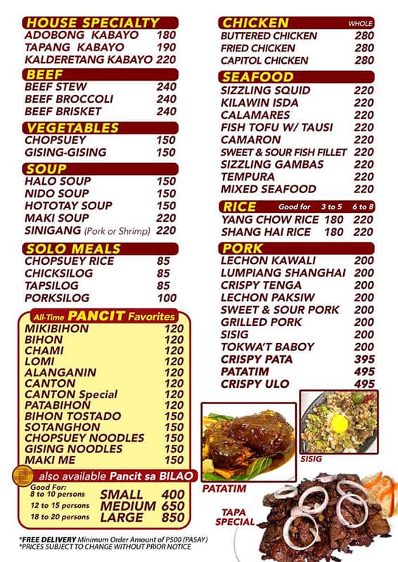 Menu at Capitol Restaurant Taft, Pasay, 2358 A.Luna