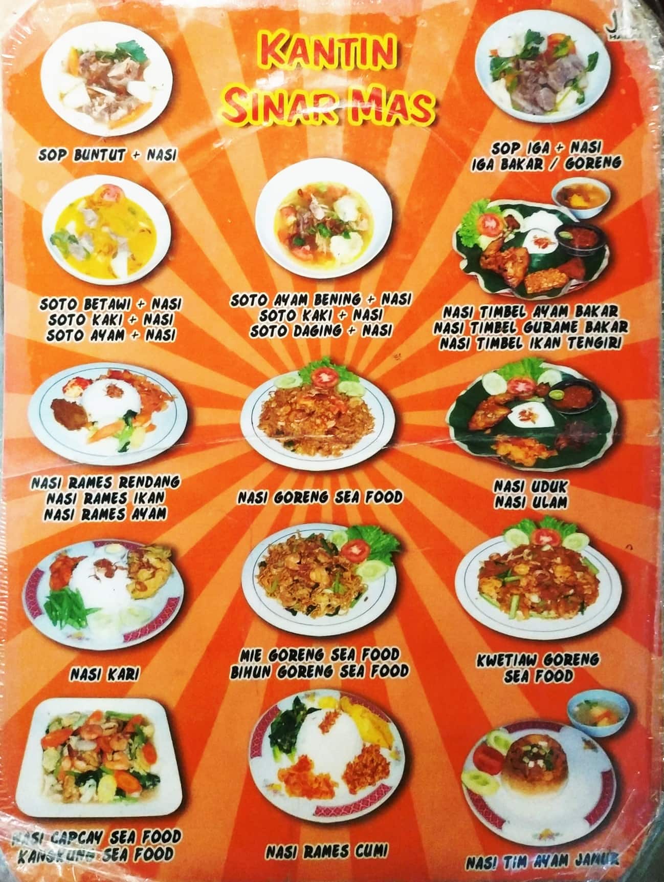 Menu at Kantin Sinar Mas restaurant, Jakarta