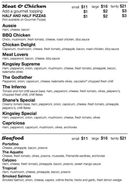 Menu at Kingsley Pizza pizzeria, Kingsley, 66 Creaney Dr
