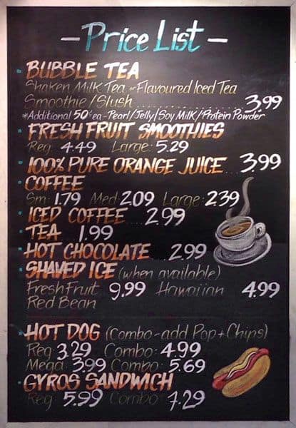 Menu at Express Bubble Tea pub & bar, Canada