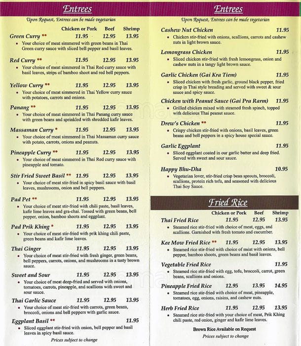 Menu at Morningside Thai Restaurant, Houston, S Braeswood Blvd Suite A ...