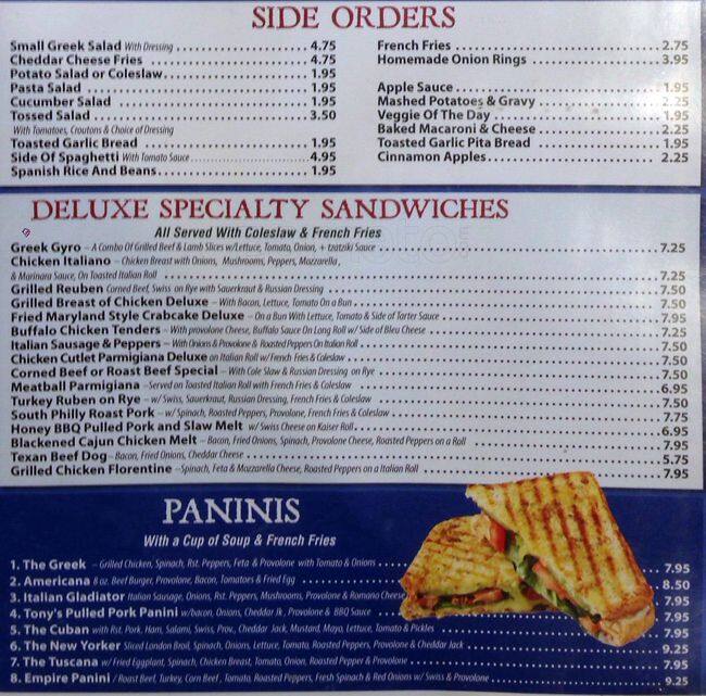 Menu at Quaker Diner restaurant, Philadelphia