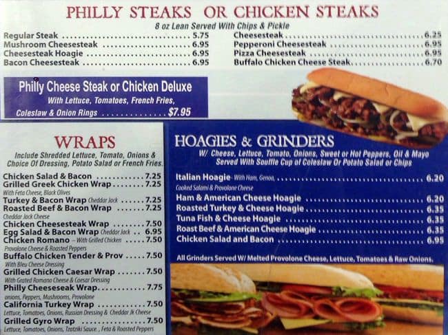 Menu at Quaker Diner restaurant, Philadelphia