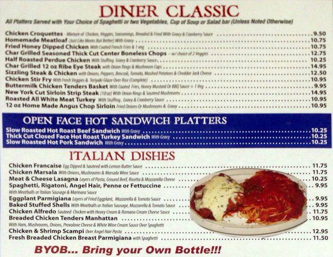 Menu at Quaker Diner restaurant, Philadelphia