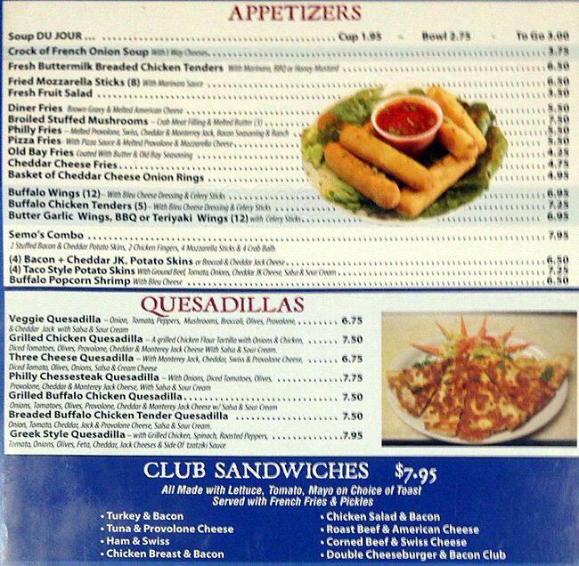 Menu at Quaker Diner restaurant, Philadelphia
