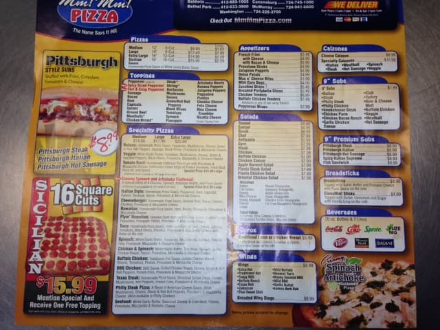 Menu at Mm! Mm! Pizza pizzeria, Bethel Park, South Park Rd