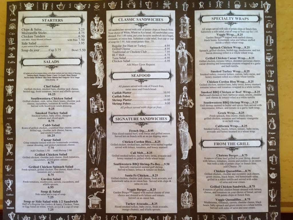 Menu at Chateau Cafe, New Orleans, 139 Allen Toussaint Blvd