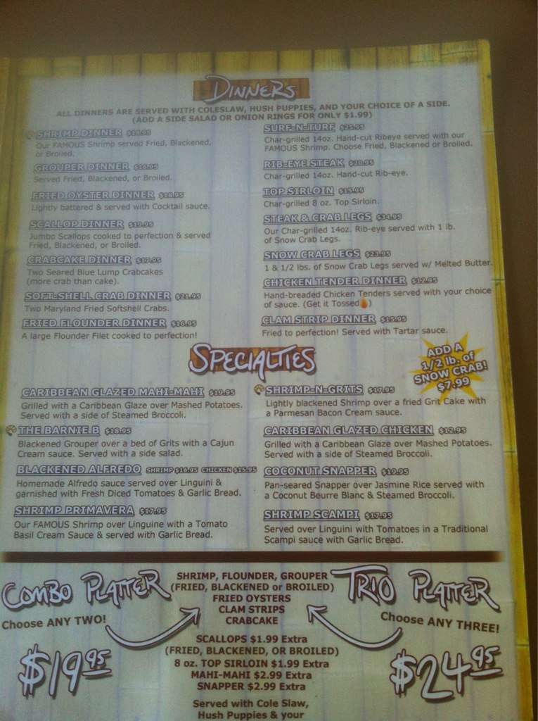 Menu at Iguanas restaurant, Saint Simons Island