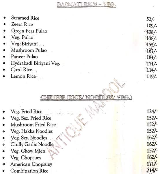 Menu at Antique Mardol Restaurant, Verna, Verna Panjim