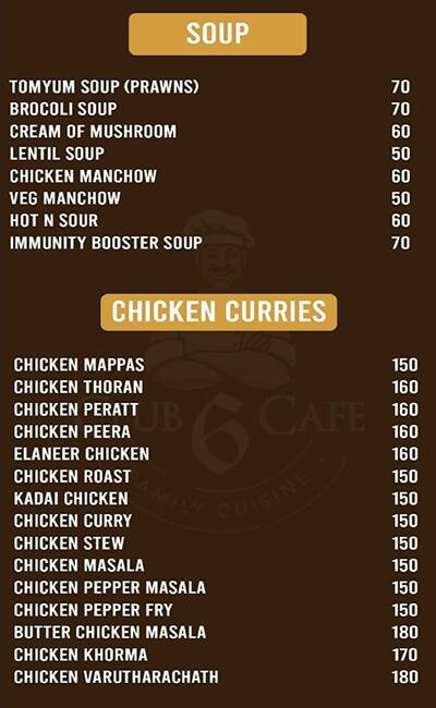 Menu at Club 6 Cafe, Bengaluru