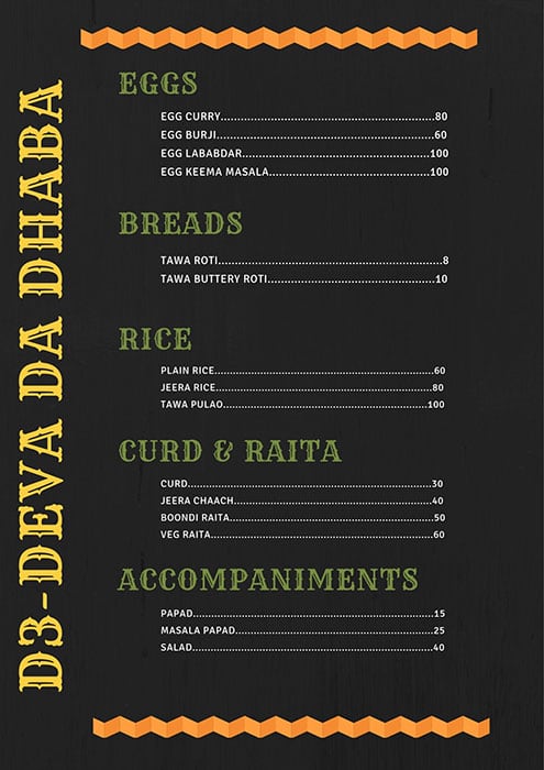 Menu at D3 - Deva Da Dhaba, Jaipur