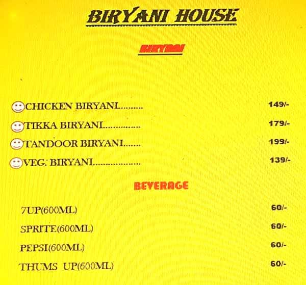 Menu of Biryani House, Bandra East, Mumbai