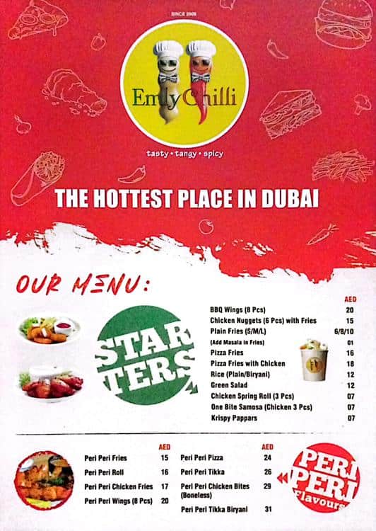 Menu of Emly Chilli, Al Hudaiba and Around, Dubai