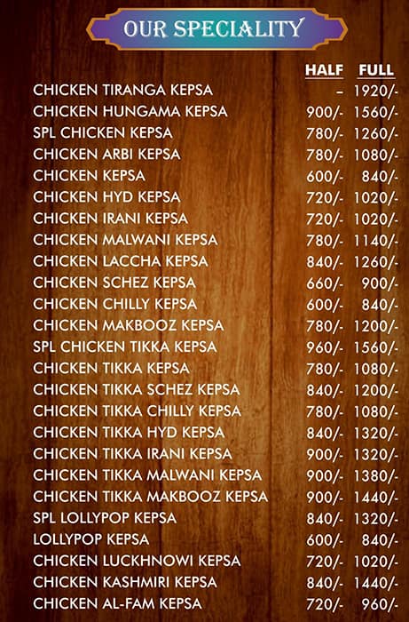 Menu of Afzal's Mao Restaurant, Kurla, Mumbai