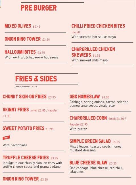 Menu at Gourmet Burger Kitchen pizzeria, London, Unit 22