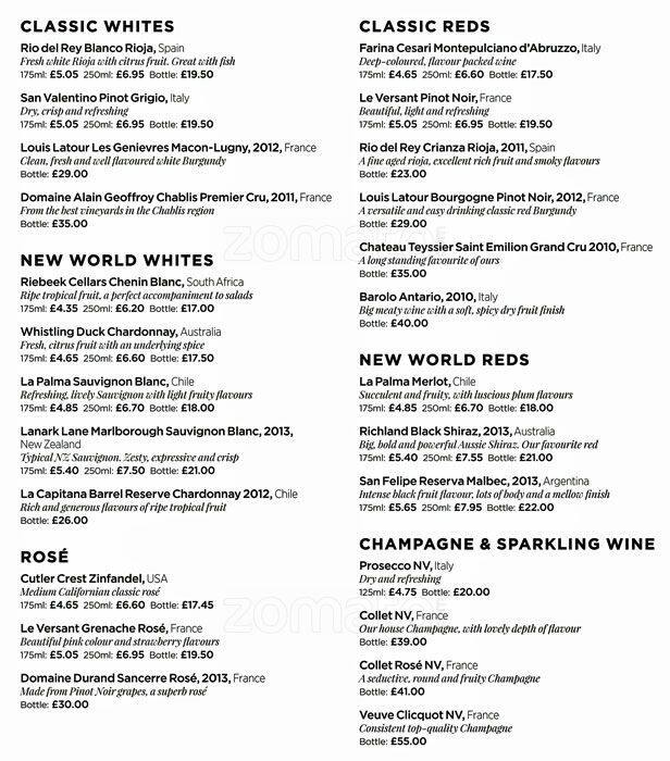 Menu at The Sanctuary House pub & bar, London, 33 Tothill Street