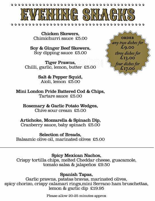 Menu at The Sanctuary House pub & bar, London, 33 Tothill Street