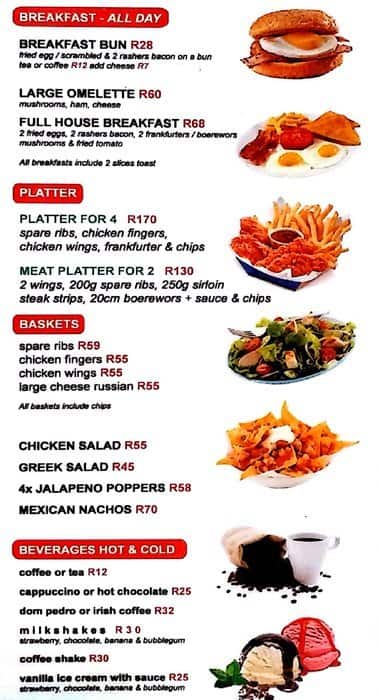 Menu at Ej's Sports Pub Grill & Entertainment, Cape Town