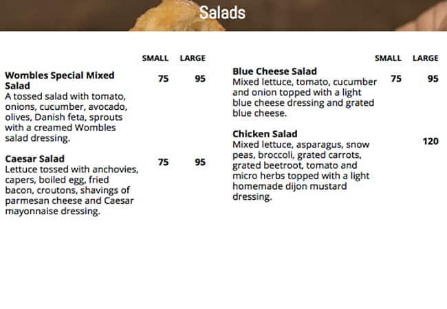 Menu at Wombles Steakhouse Restaurant, Johannesburg, G9 & G10