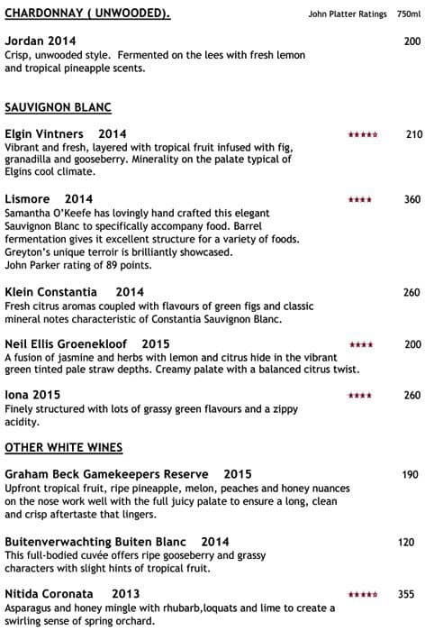 Menu at Wombles Steakhouse Restaurant, Johannesburg, G9 & G10