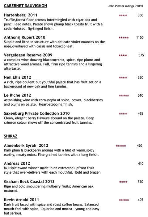 Menu at Wombles Steakhouse Restaurant, Johannesburg, G9 & G10