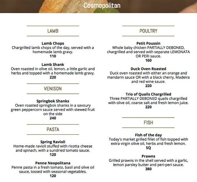 Menu at Wombles Steakhouse Restaurant, Johannesburg, G9 & G10