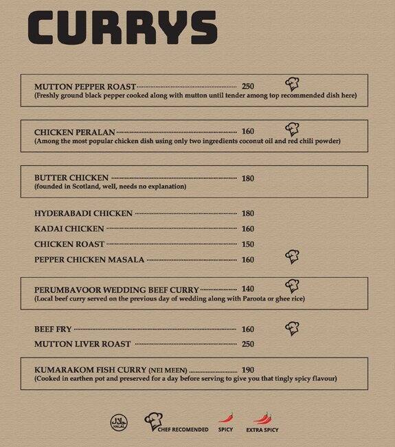 Menu at The Dining Room, Kochi