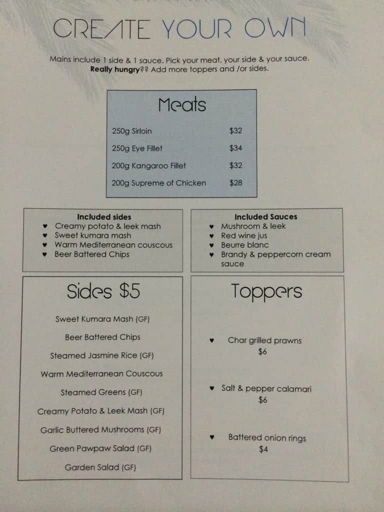 Menu at Castaways Resort & Spa Mission Beach restaurant, Mission Beach