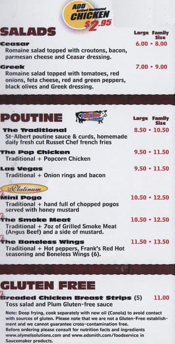 Menu at Jumbo Pizza restaurant, Clarence-Rockland