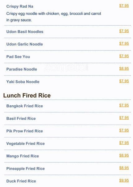 Menu at Kapow Thai Cuisine restaurant, Boston, Dorchester Ave