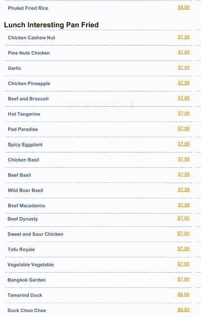 Menu at Kapow Thai Cuisine restaurant, Boston, Dorchester Ave