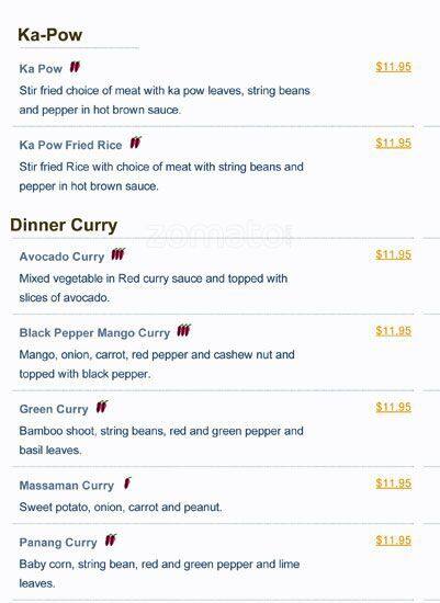 Menu at Kapow Thai Cuisine restaurant, Boston, Dorchester Ave