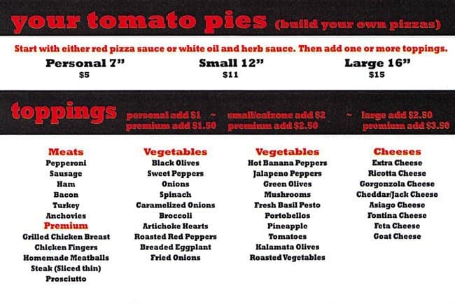 Menu at My Tomato Pie pizzeria, Getzville, Niagara Falls Blvd
