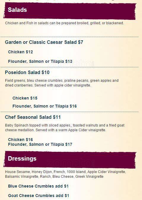 Menu at Sweeney's Seafood Bar & Grill, Centerville